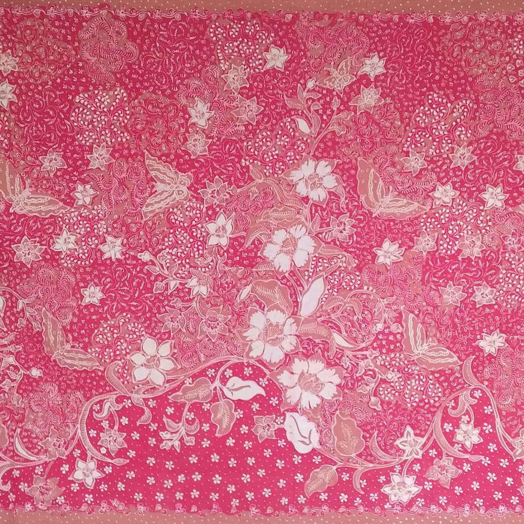 Pink Flowers & Butterflies Hand Drawn Indonesian Cotton Batik Tulis ...